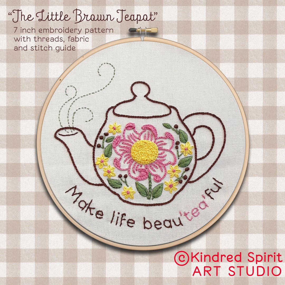 Tea Hand Embroidery PDF Pattern ; DIY Craft ; Teapot Embroidery Pattern ...