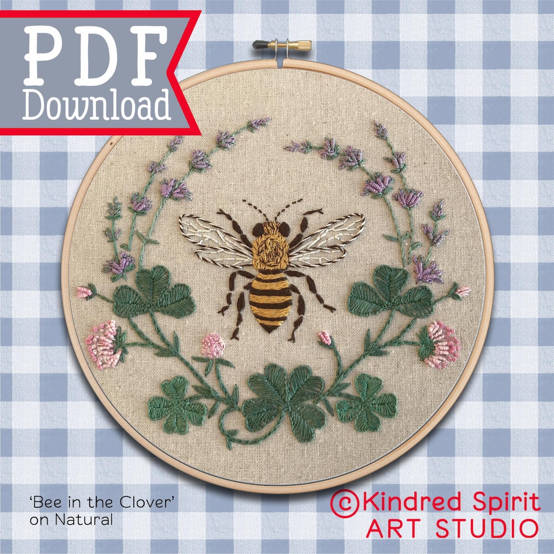 Honey Bee Embroidery Pattern: Lavender Clover Wreath (PDF Download) - Etsy