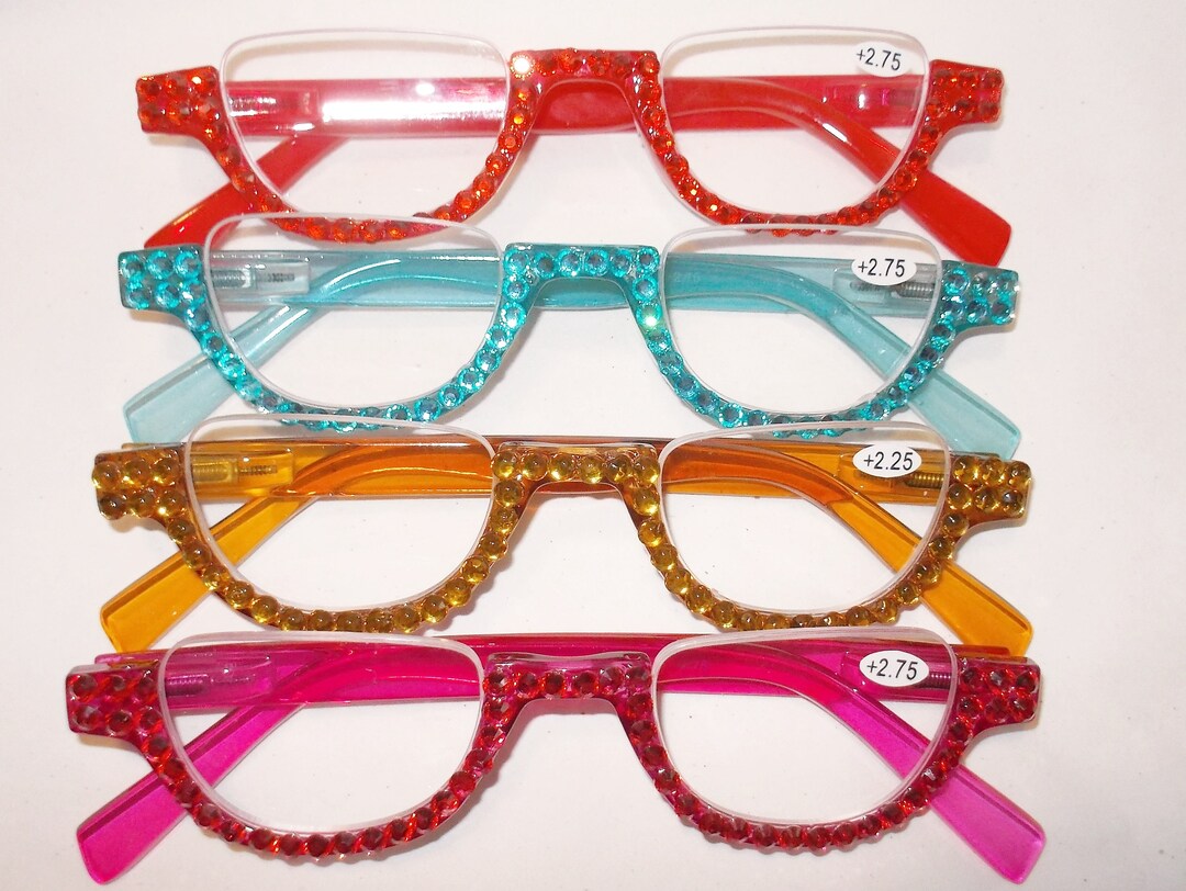 Reading Glasses Half Moonhalf Rim Rhinestone Readers Lots Of Strengths And 4 Colors Free Us