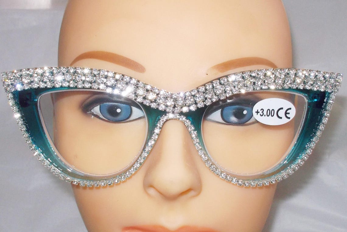 Rhinestone Blue Glasses: Unique Diamond Frame Cateye Shape, Gorgeous ...
