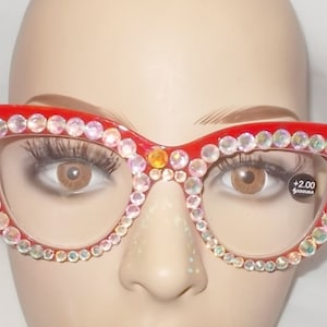 Reading Glasses Cat Eye Bling Rhinestone Readers Bright Red Lots of ...
