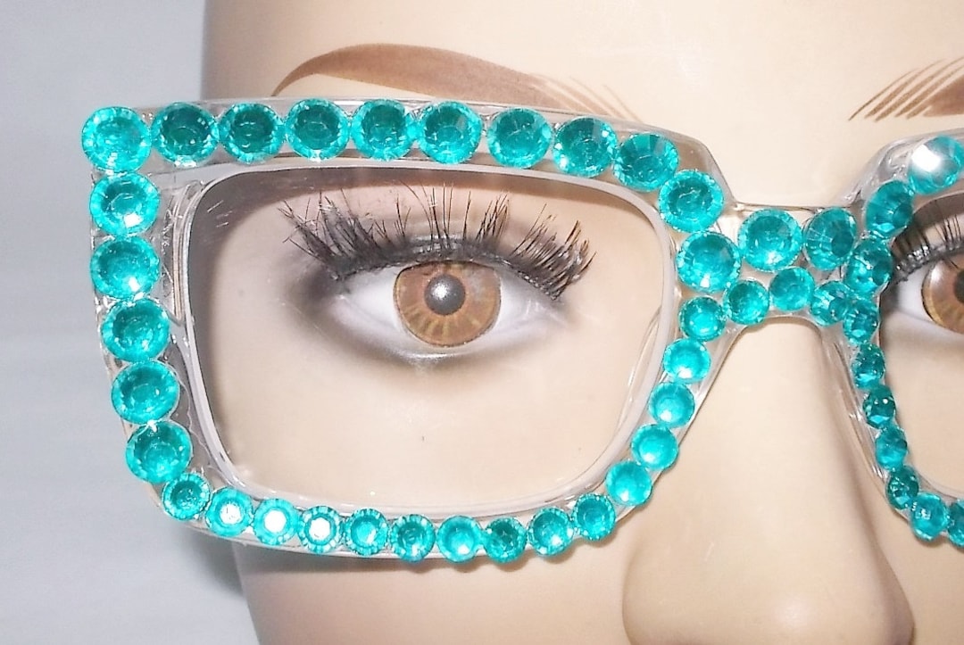 Reading Glasses Glorious Turquoise Rhinestone Readers Clear Frames All ...