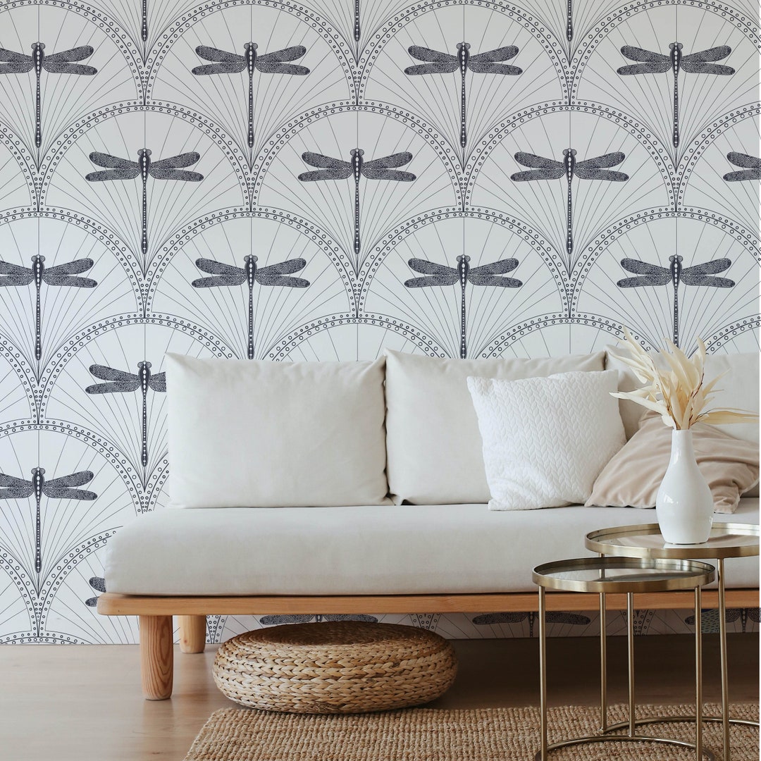 Art Deco Glam Dragonflies, Hollywood Regency, Monochrome, Peel and ...