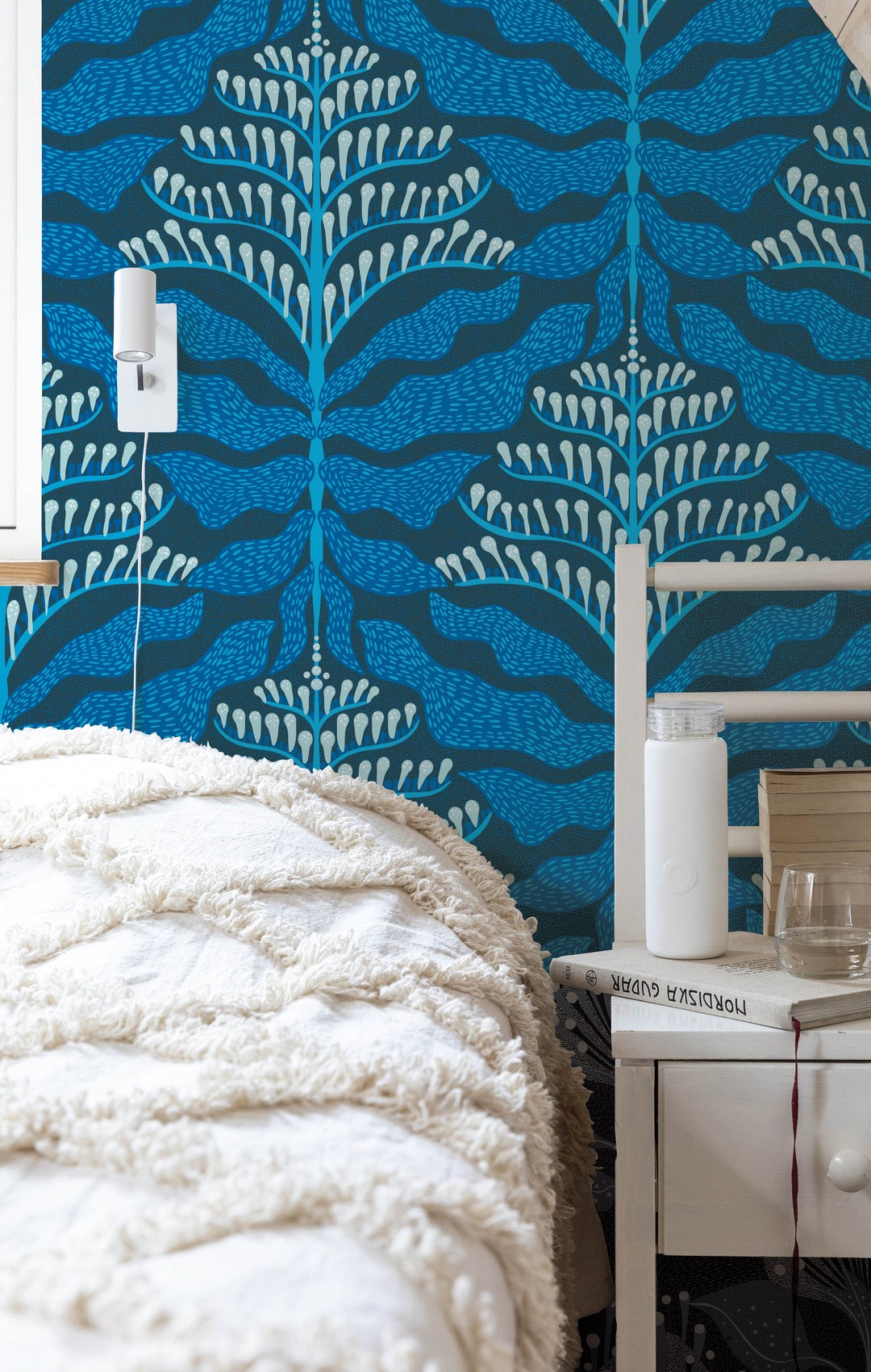 Emma Blue Maximalist Damask, Peel and Stick Wallpaper in Ultra Steady ...