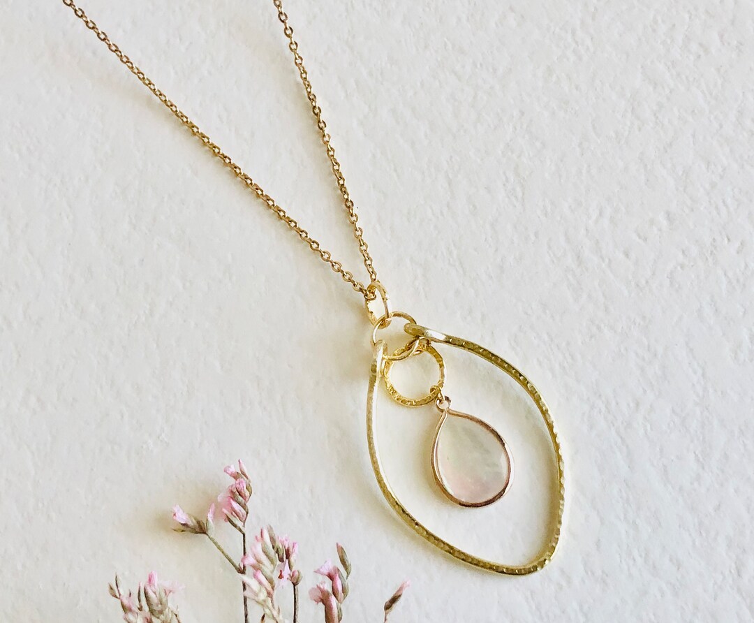 Mother of Pearl Necklace, Long Gold Pendant Necklace for Women, Mother ...