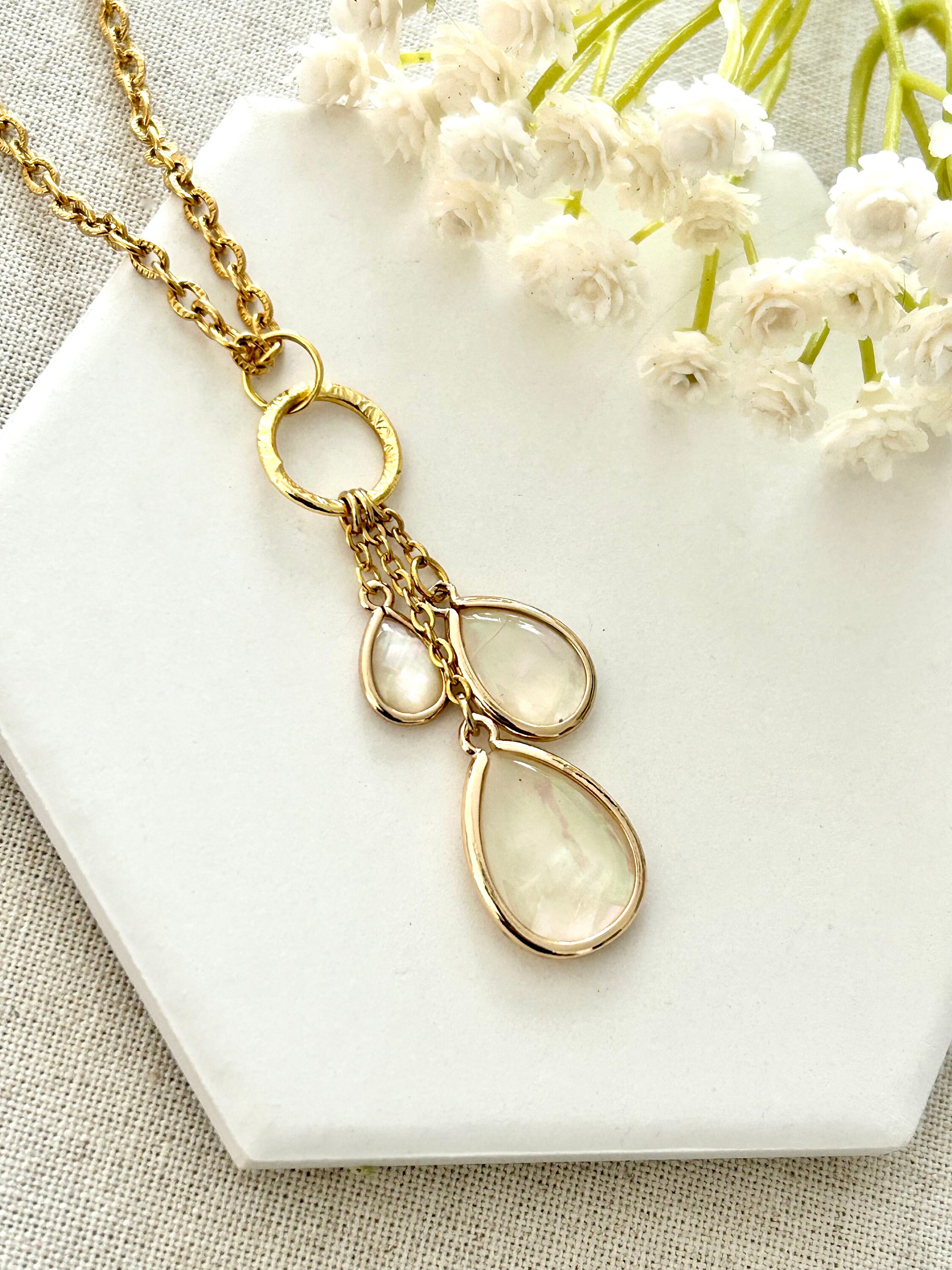 Long Necklaces for Women, Mother of Pearl Necklace, Teardrop Necklace ...