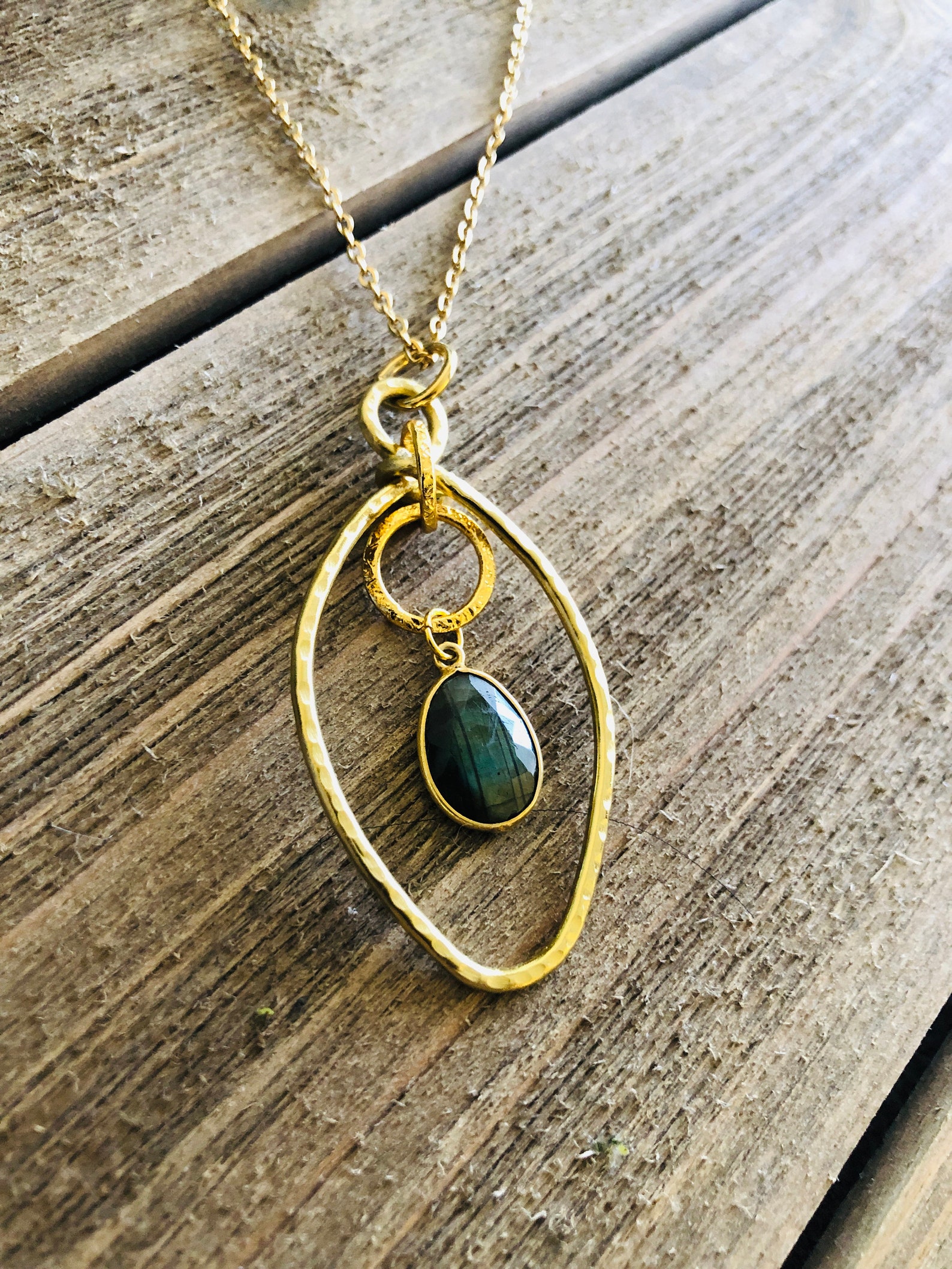 Long Gold Pendant Necklace for Women, Labradorite Necklace, Pendant ...