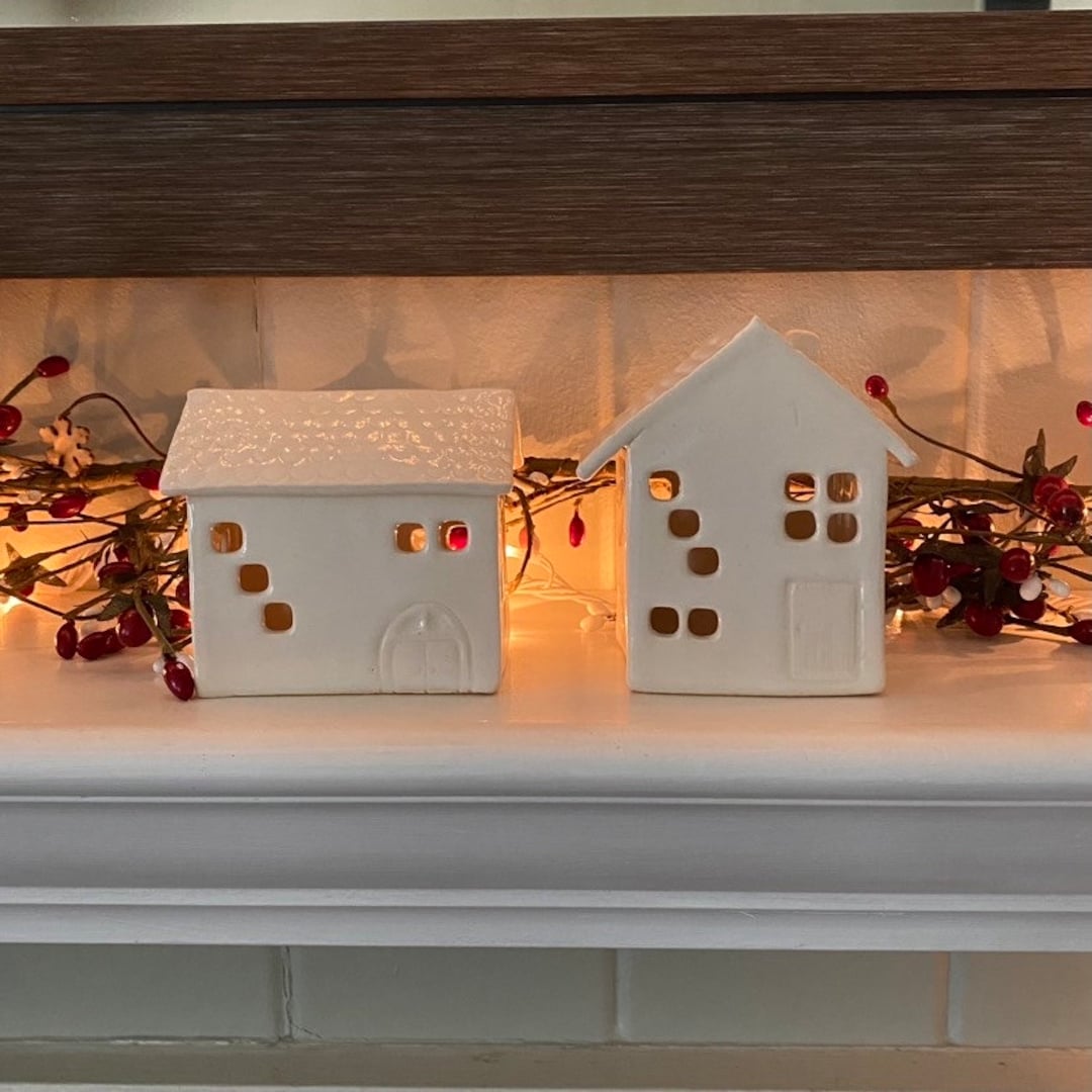 Ceramic Country House Luminary Set, Ceramic Light House Set - Etsy