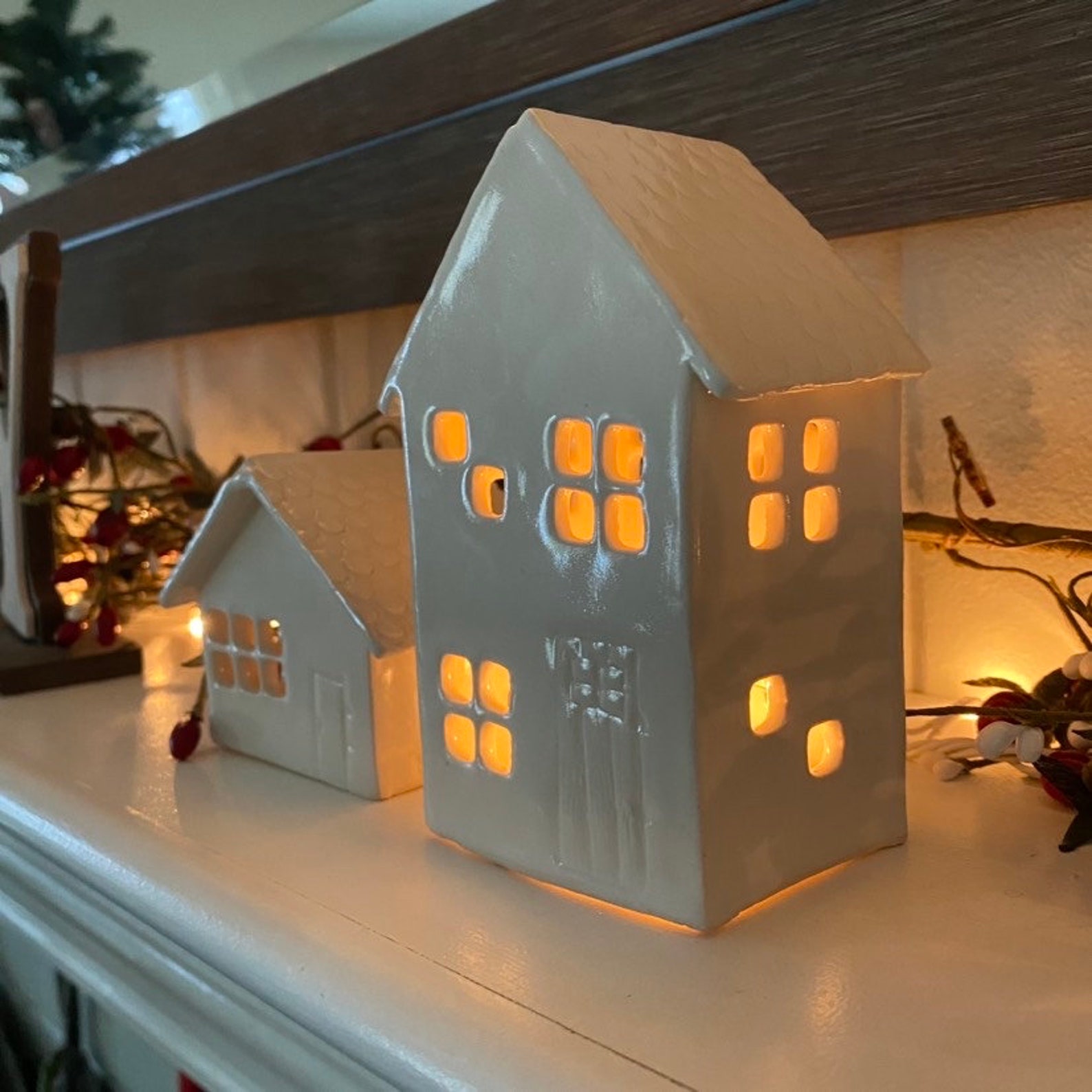 Ceramic Country House Luminary Set Ceramic Light House Set - Etsy