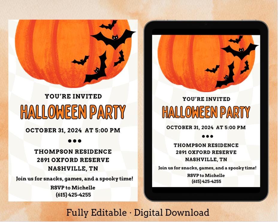 Halloween Bats Digital Party Invitation Digital Download, Fully ...