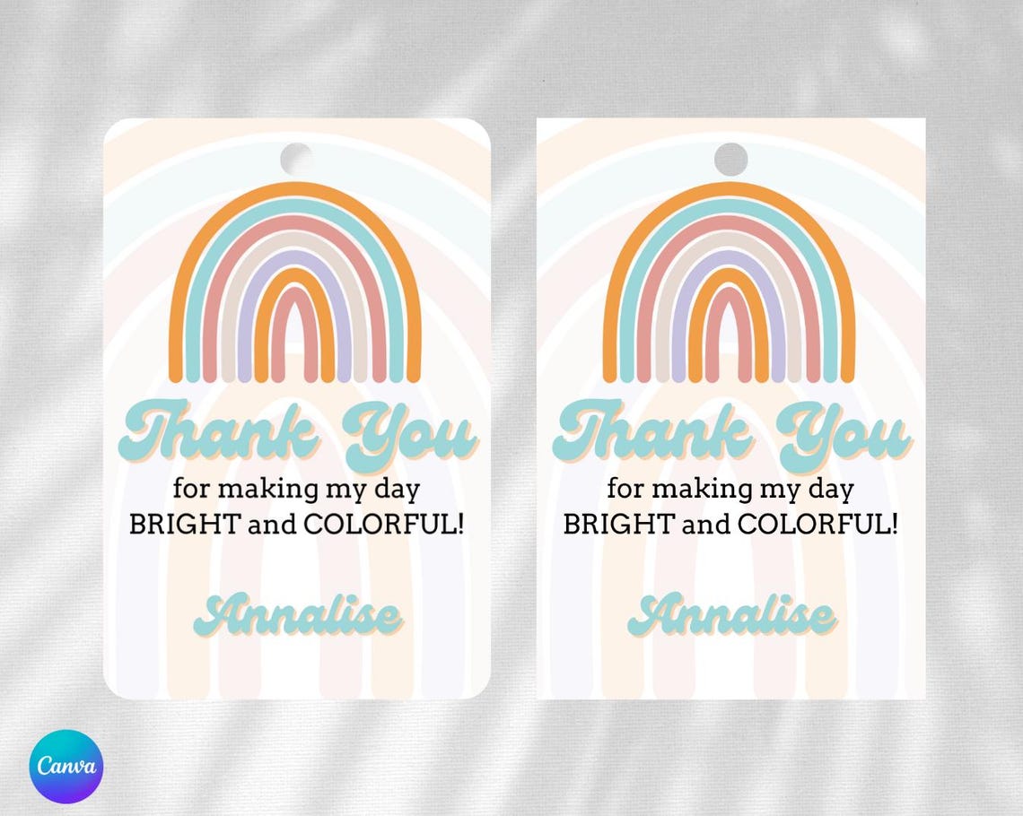Editable Digital Rainbow Party Favor Tag Templates Multiple Formats ...