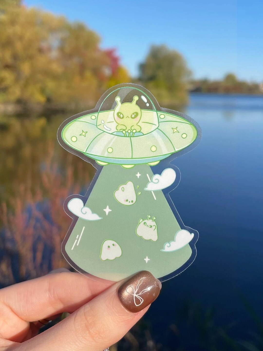 Alien Abduction | Clear Vinyl Sticker, UFO , Cute Sticker, Ghost - Etsy