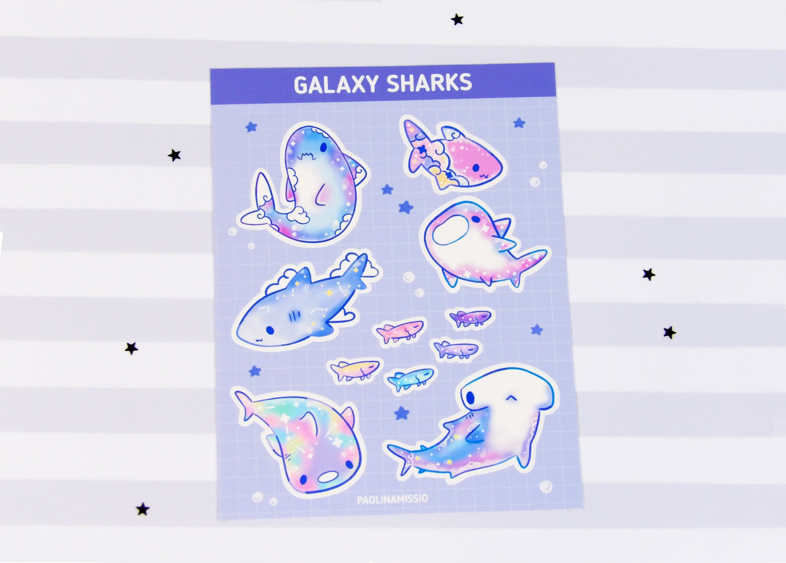 Galaxy Sharks Kawaii Aesthetic Vinyl Sticker Sheet Etsy