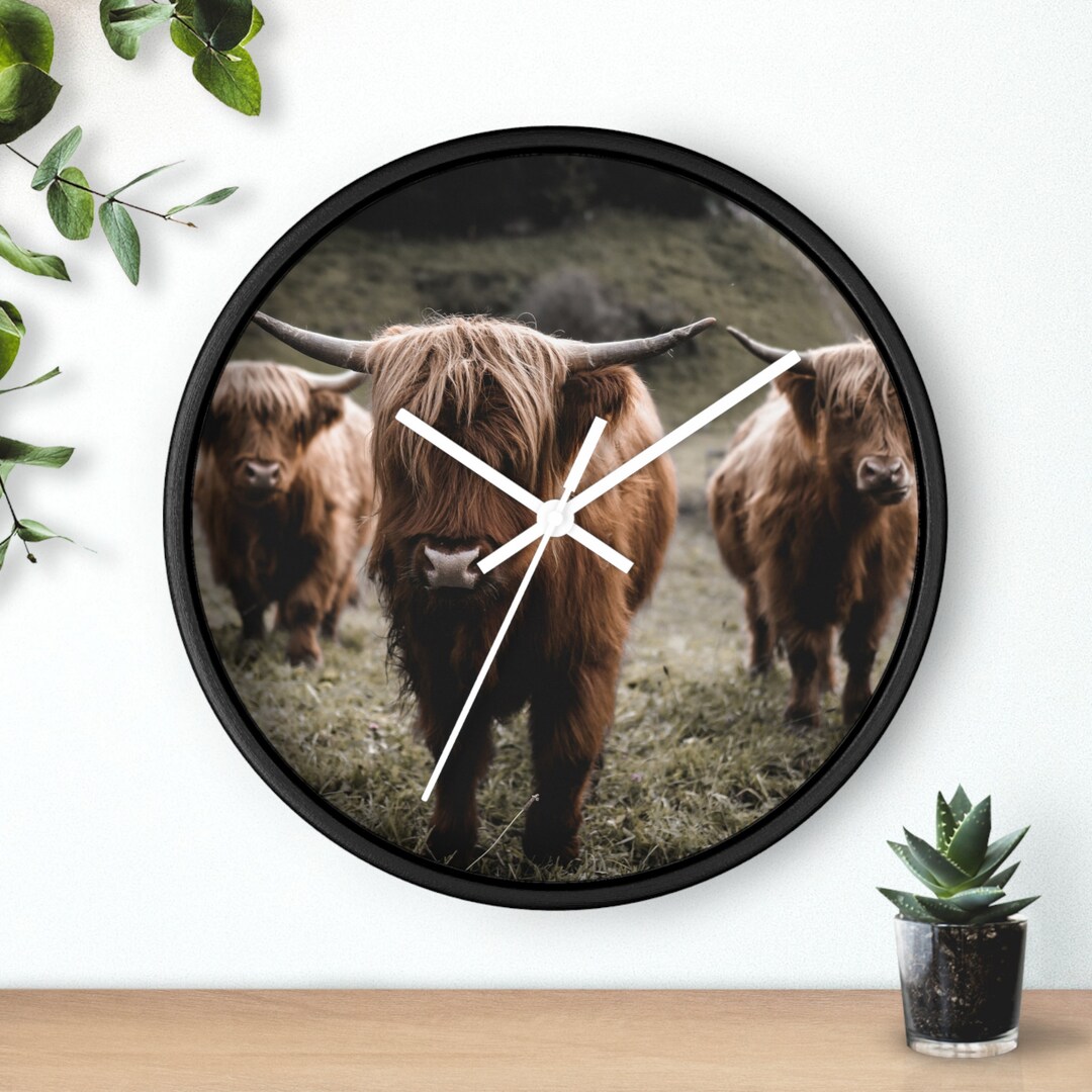 Highland Cow Wall Clock, Highland Cow Gift, Floral Highland Cow, Farm ...