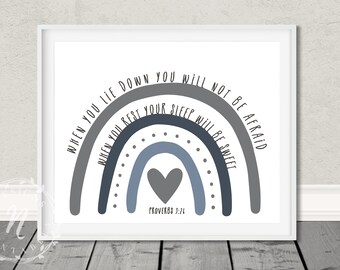 Modern christian boho rainbow nursery wall art for your baby | Etsy