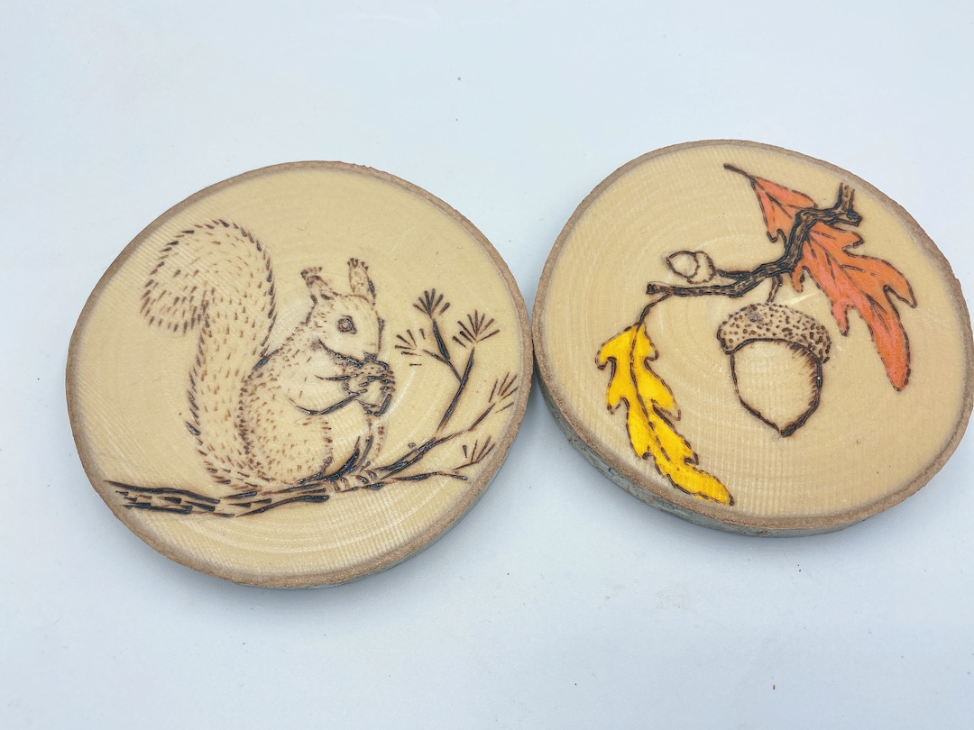 Squirrel Nuts Wood Burning Coasters/forest Wood Coasters - Etsy