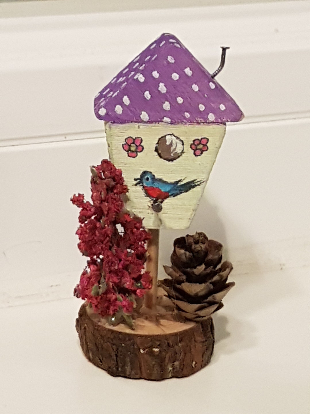 Miniature Birdhouse W. Bird Bird 8 Cm on Wooden Disc for - Etsy