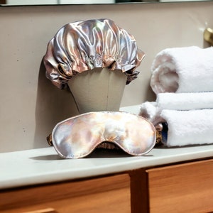 Metallic Satin Set, Satin Adults Bonnets, Eye Mask, Scrunchy ...