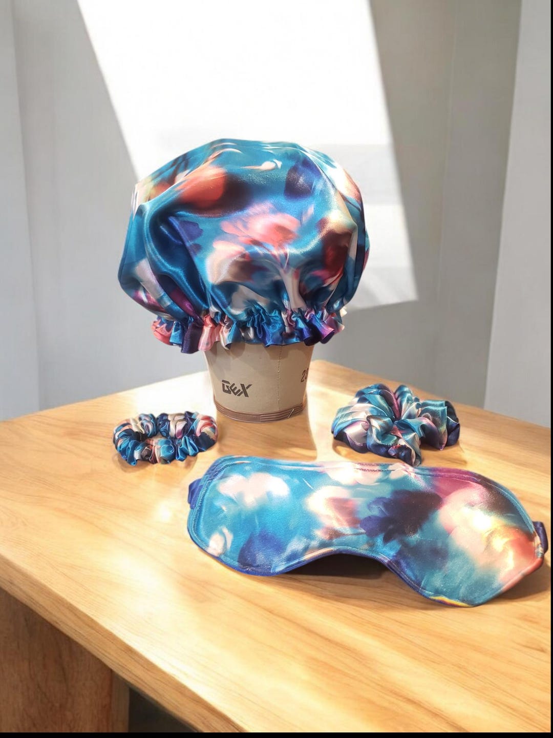 Floral Satin Sleep Set: Bonnet, Eye Mask & Scrunchies - Etsy