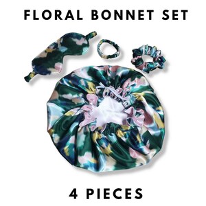 Floral Satin Set, Satin Adults Bonnets, Eye Mask, Scrunchy ,adjustable ...