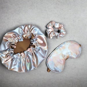 Metallic Satin Set, Satin Adults Bonnets, Eye Mask, Scrunchy ...