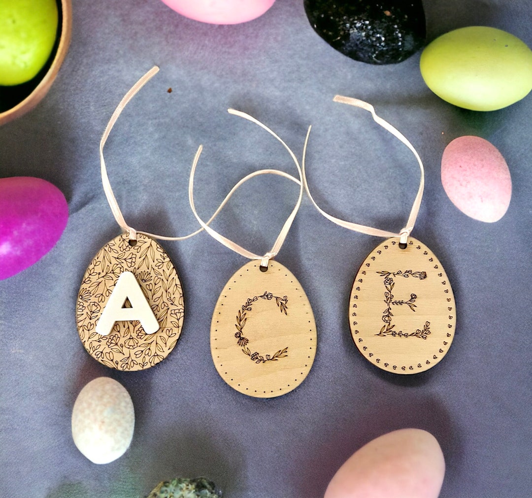 Easter Basket Tags Floral Initials Personalized Easter Gifts Custom ...