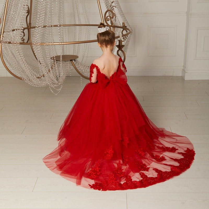 Red Flower Girl Dress - Etsy