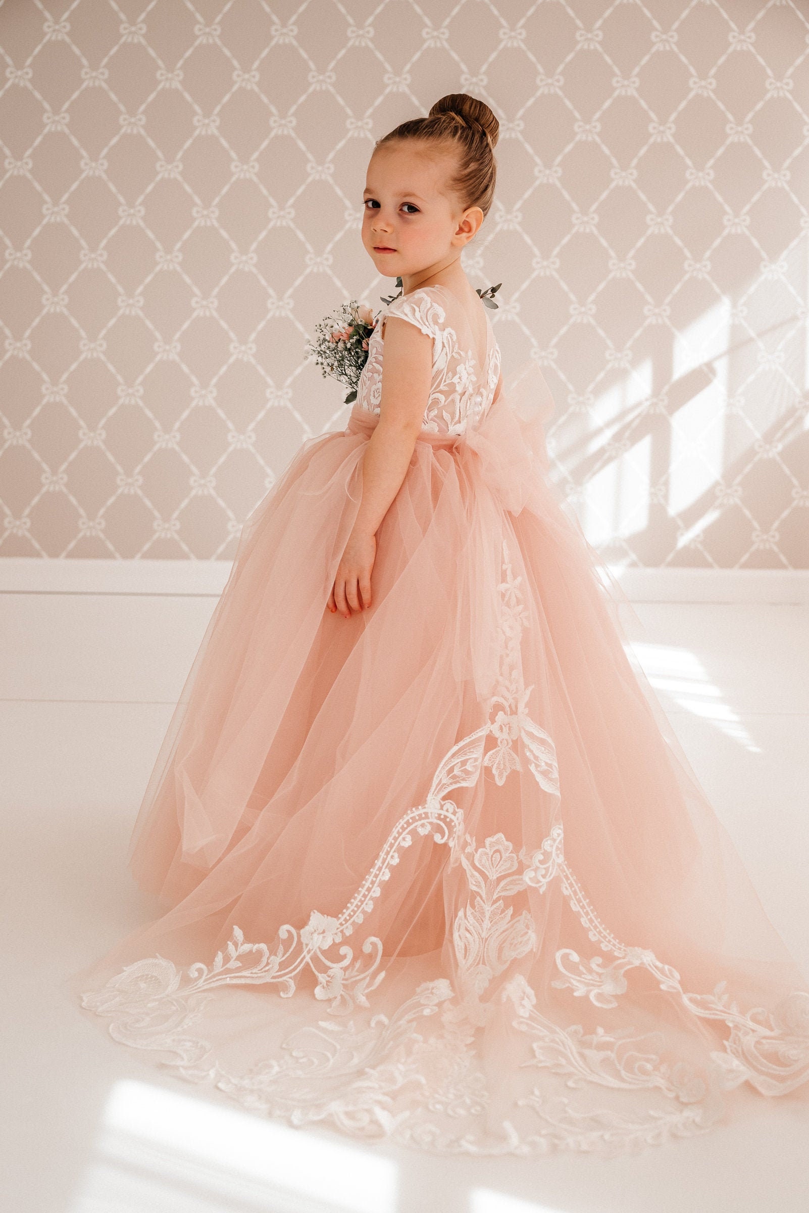 Princess flower girl dress Flower girl dress train Tulle | Etsy