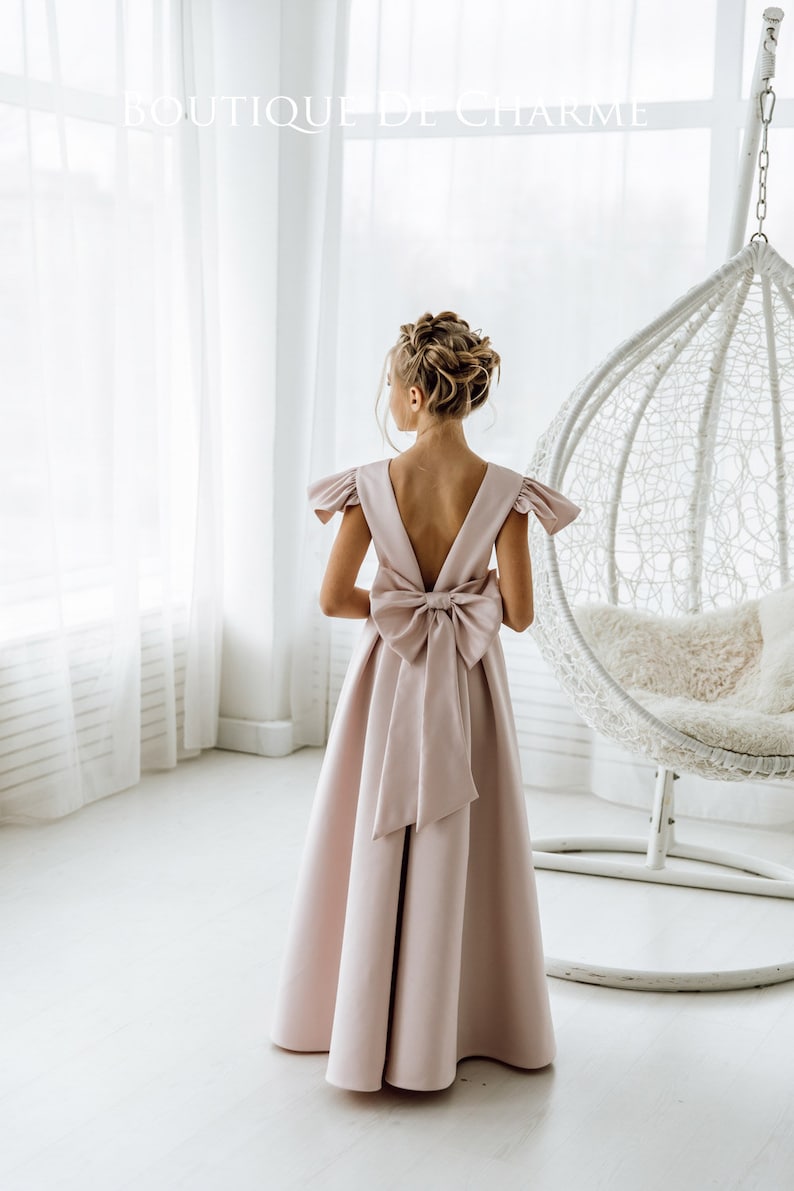 Satin Flower Girl Dress Girl Wedding Dress Rustic Flower Etsy