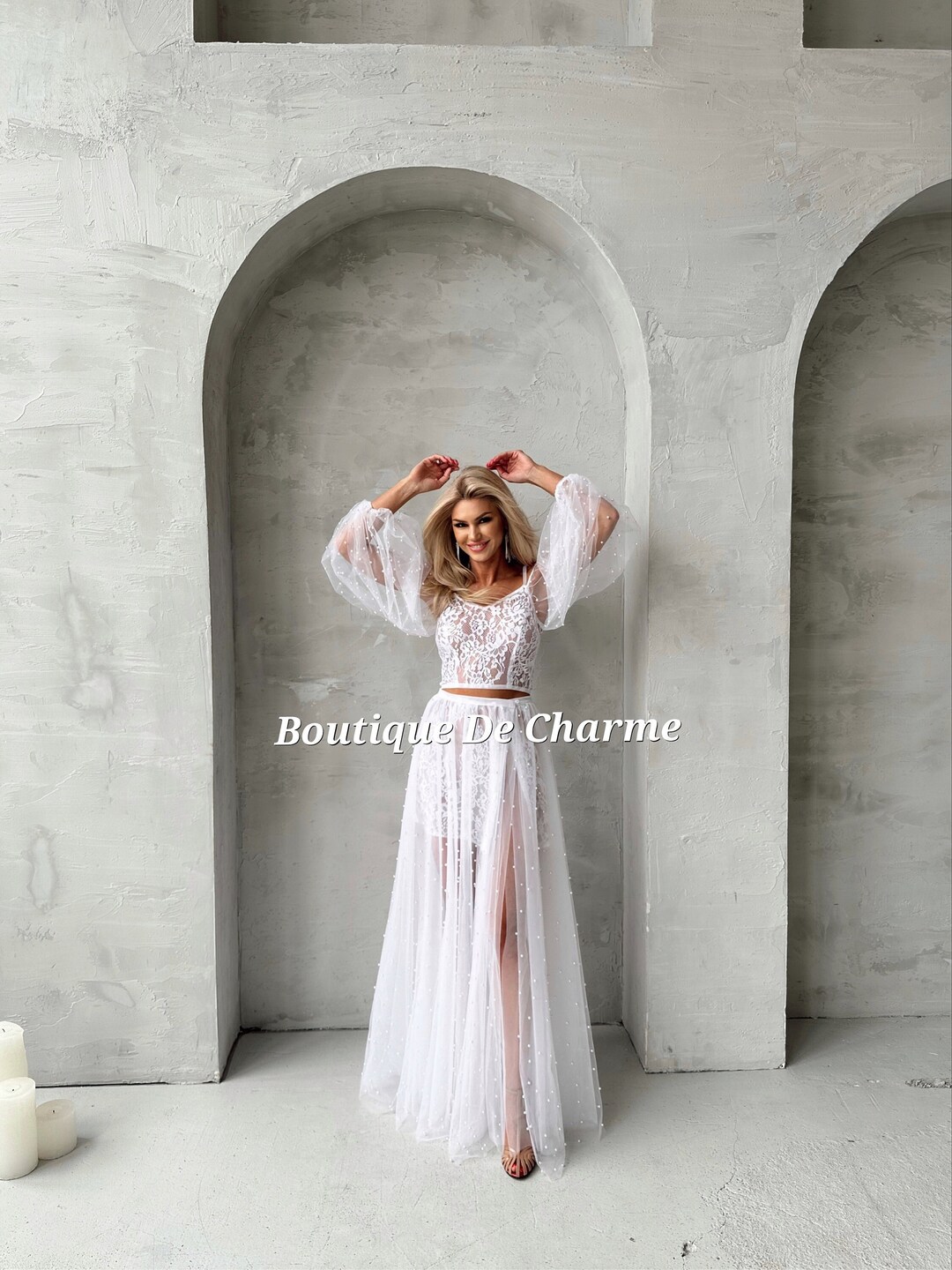 Pearl Tulle Robe, Lace Bridal Robe, Photoshoot Dress, Long Bridal Robe ...