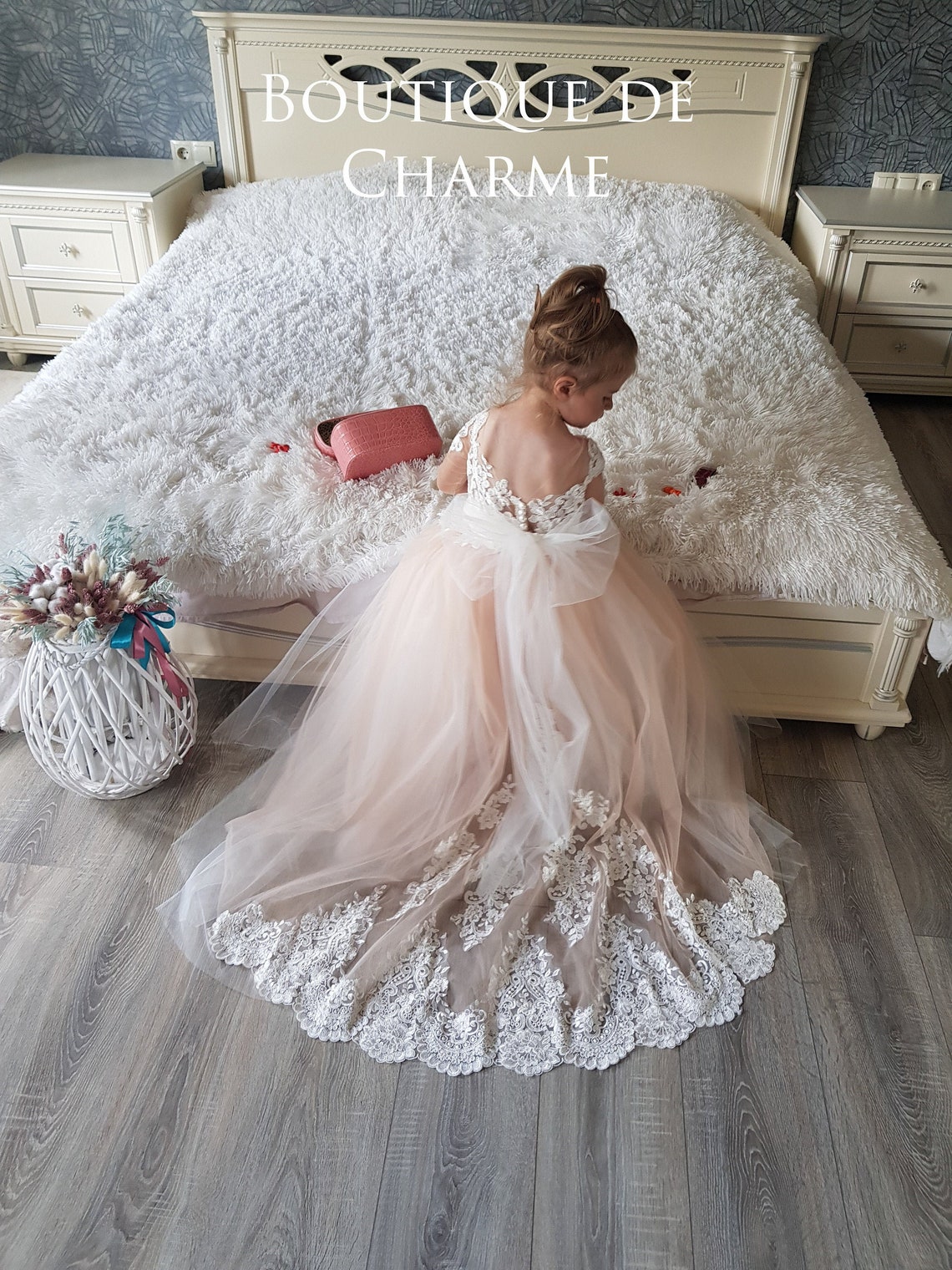 Flower Girl Dress With Train White Lace Flower Girl Etsy