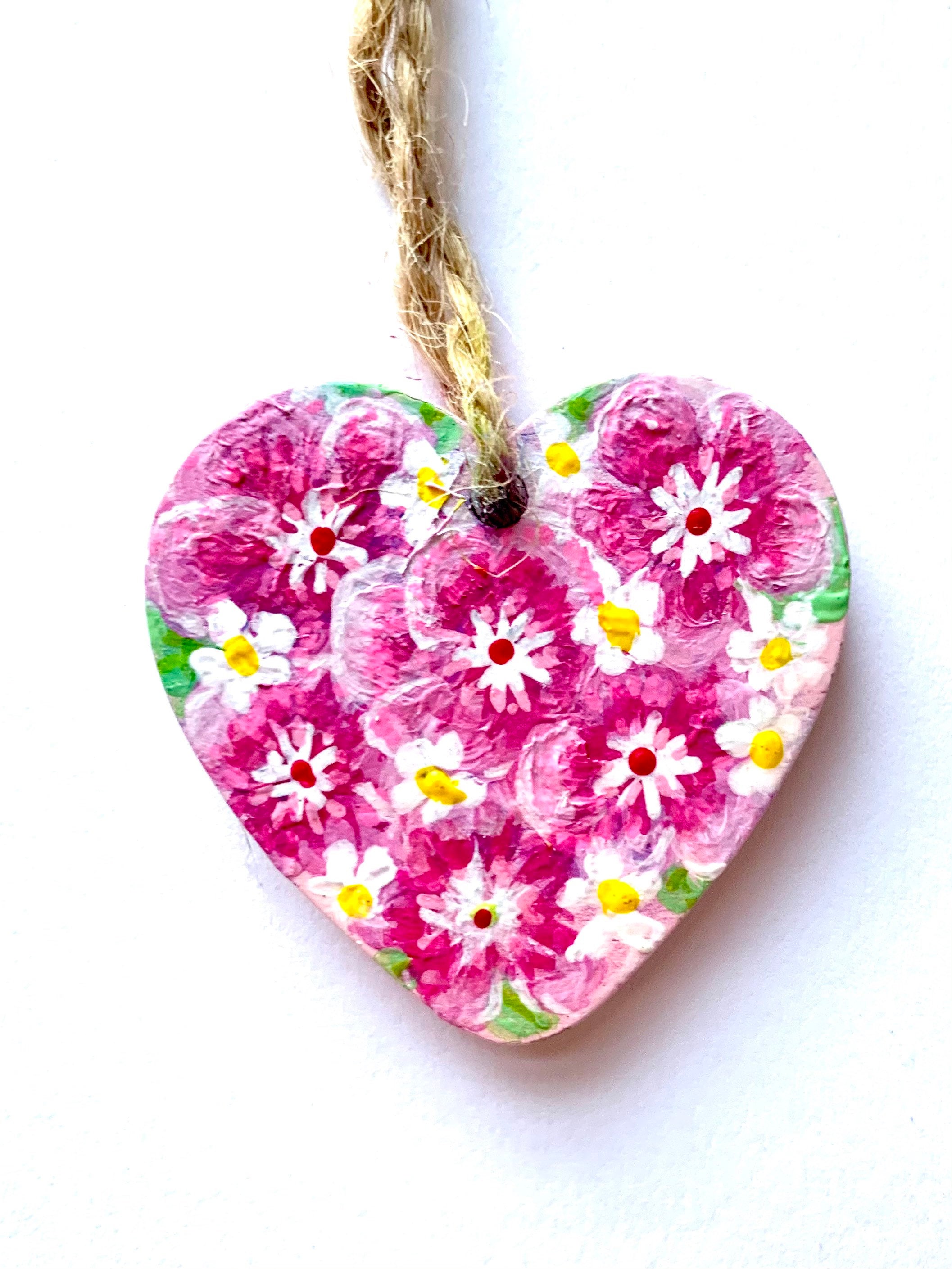 Small Hand-painted Wooden Heart Decoration / Wedding Favour - Etsy UK