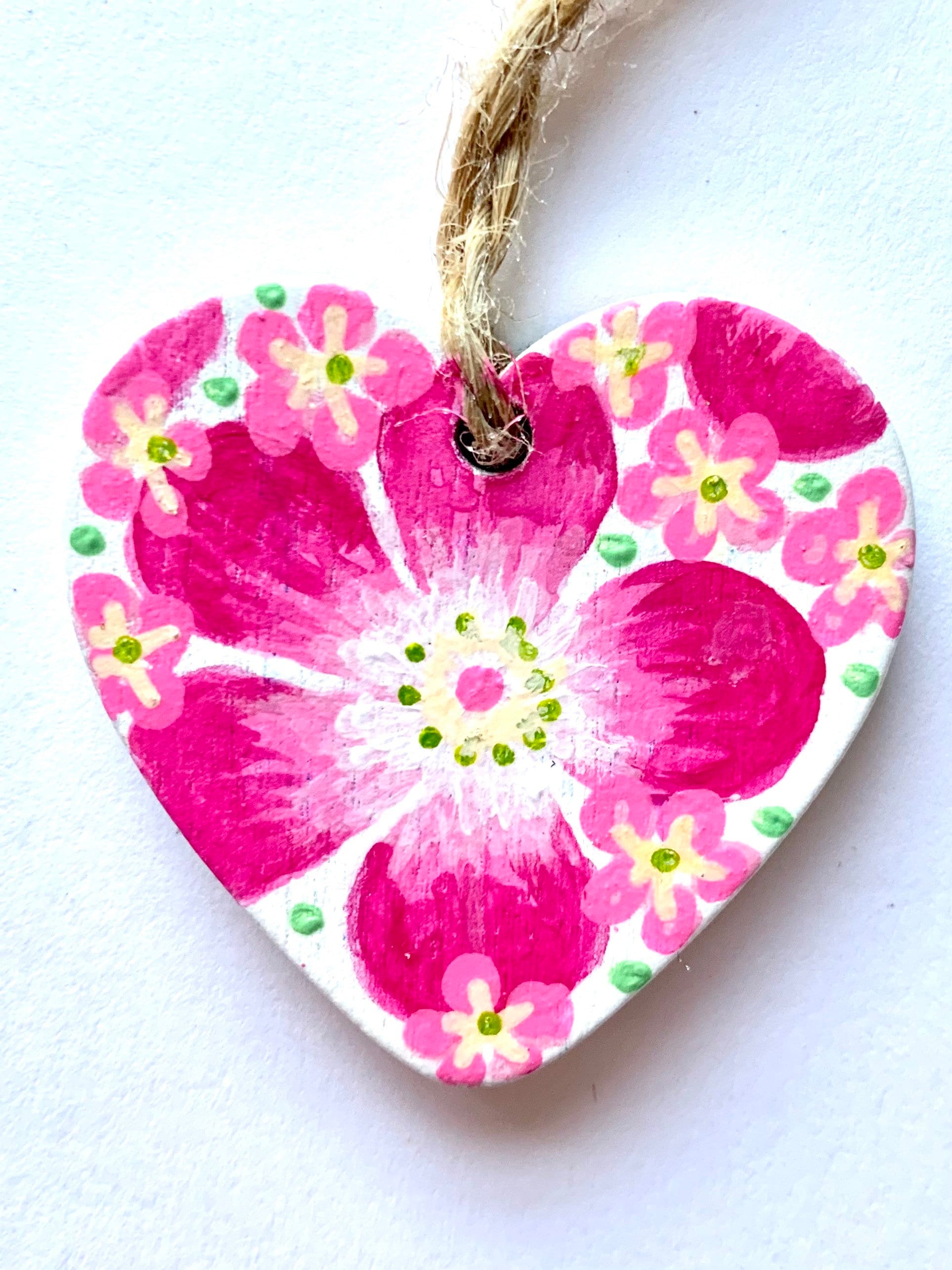 Small Hand-painted Wooden Heart Decoration / Wedding Favour - Etsy UK