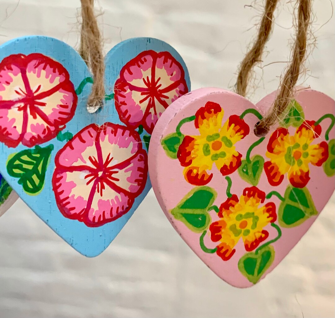 Small Hand-painted Wooden Heart Decoration / Wedding Favour - Etsy UK