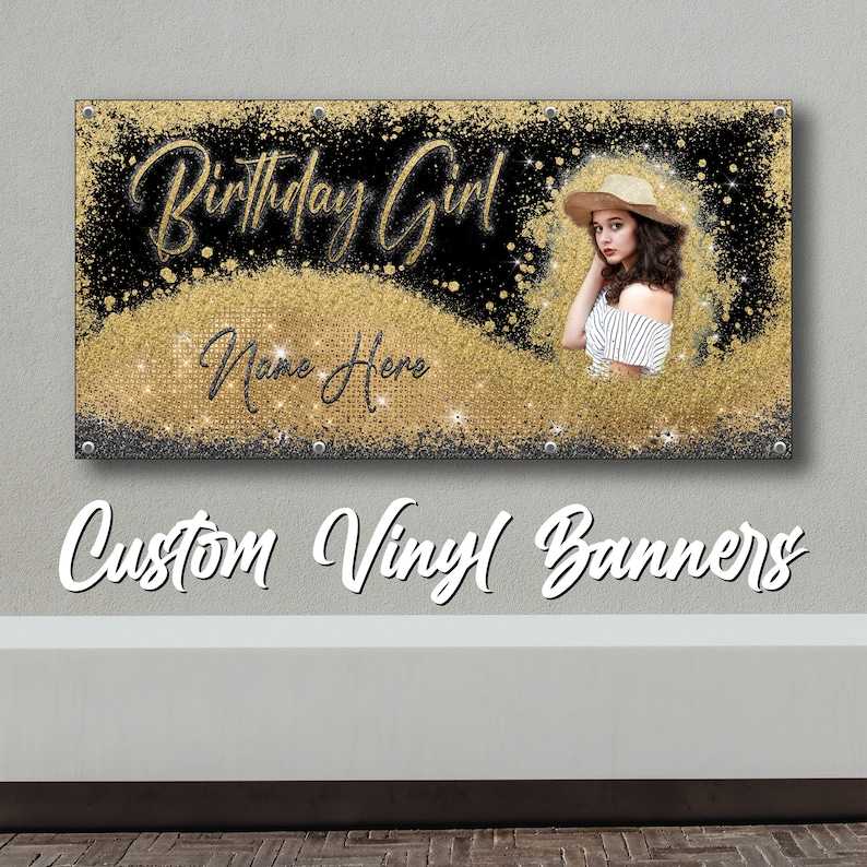 Custom Birthday Banner, Personalized Banner, Birthday Girl, Gold and ...