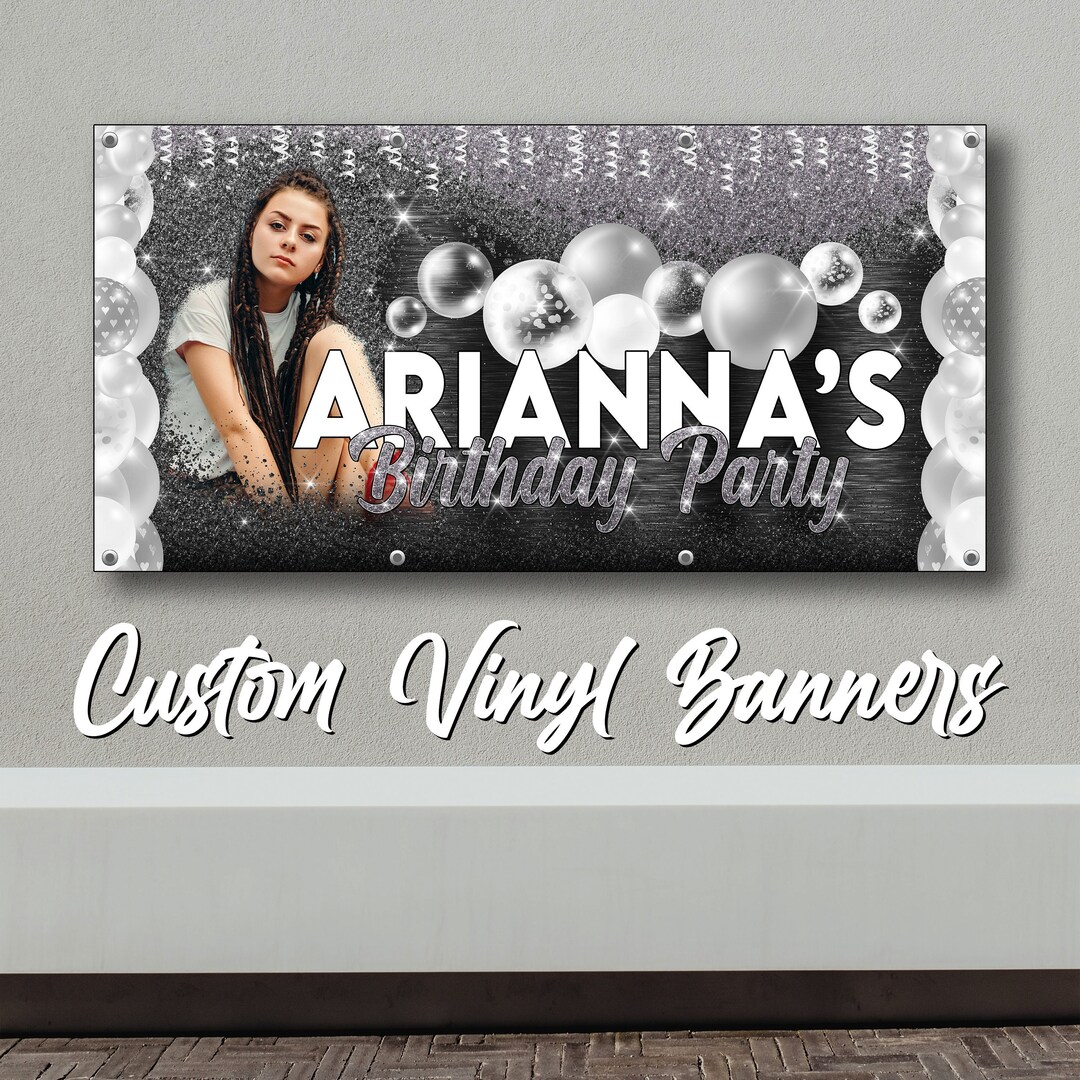 Custom Birthday Banner, Personalized Banner, Birthday Girl, Silver ...
