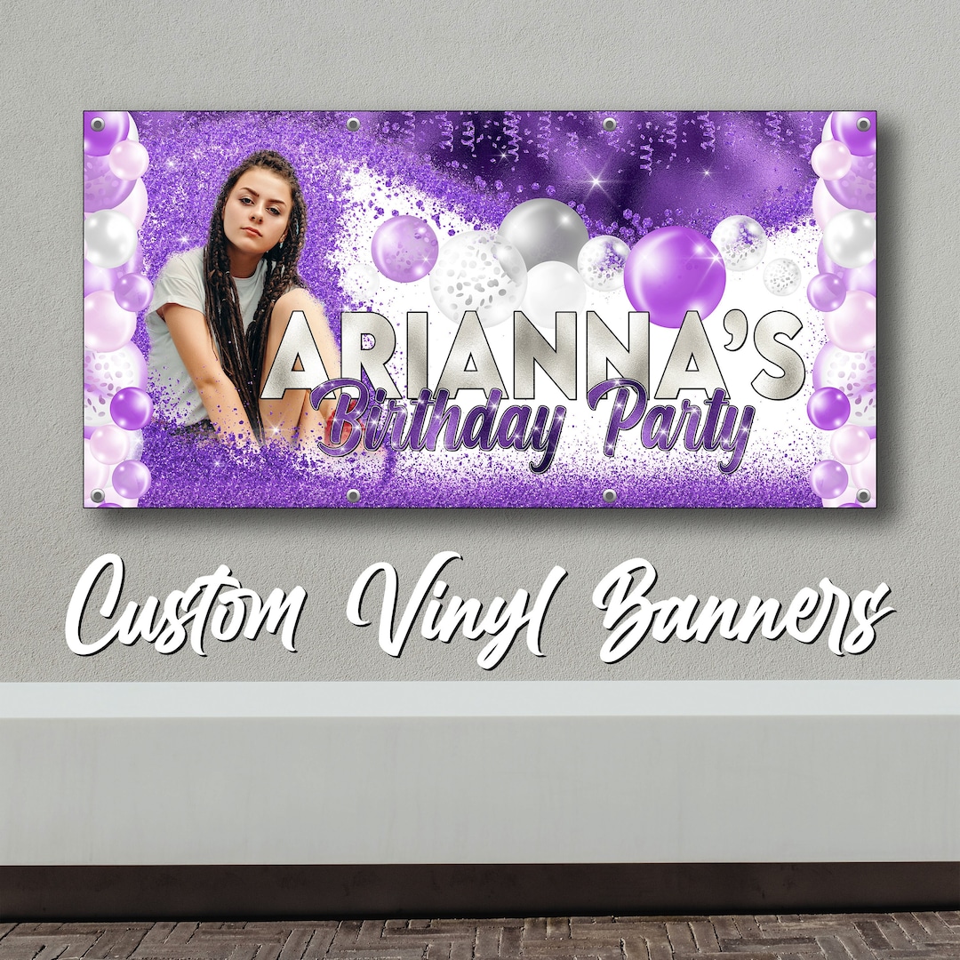 Custom Birthday Banner, Personalized Banner, Birthday Girl, Purple and ...