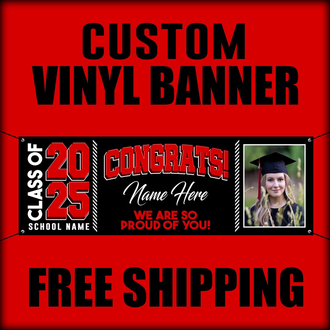 Custom Graduation Banner, Personalized Banner, Class of 2025 RED AND ...