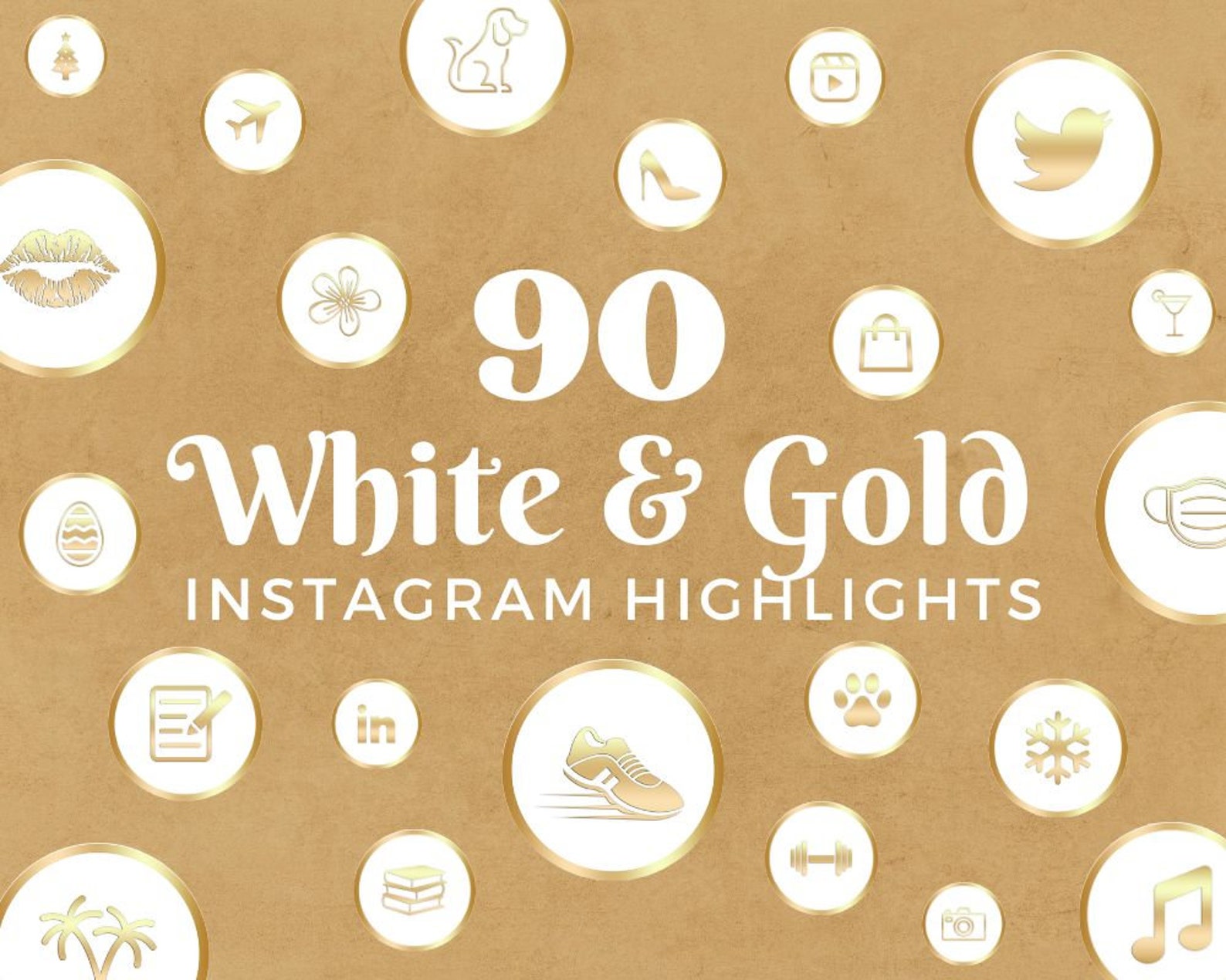90 White and Gold Highlight Covers for Instagram Stories - Etsy