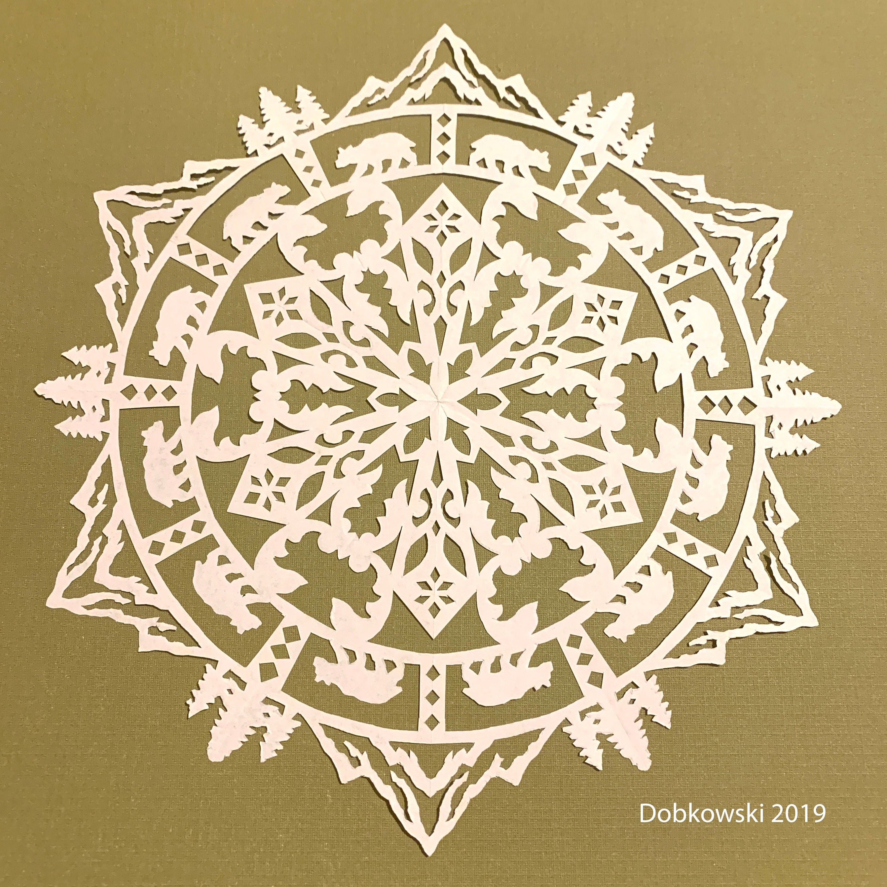 Handcut Paper Snowflake Bears Mountains Trees - Etsy