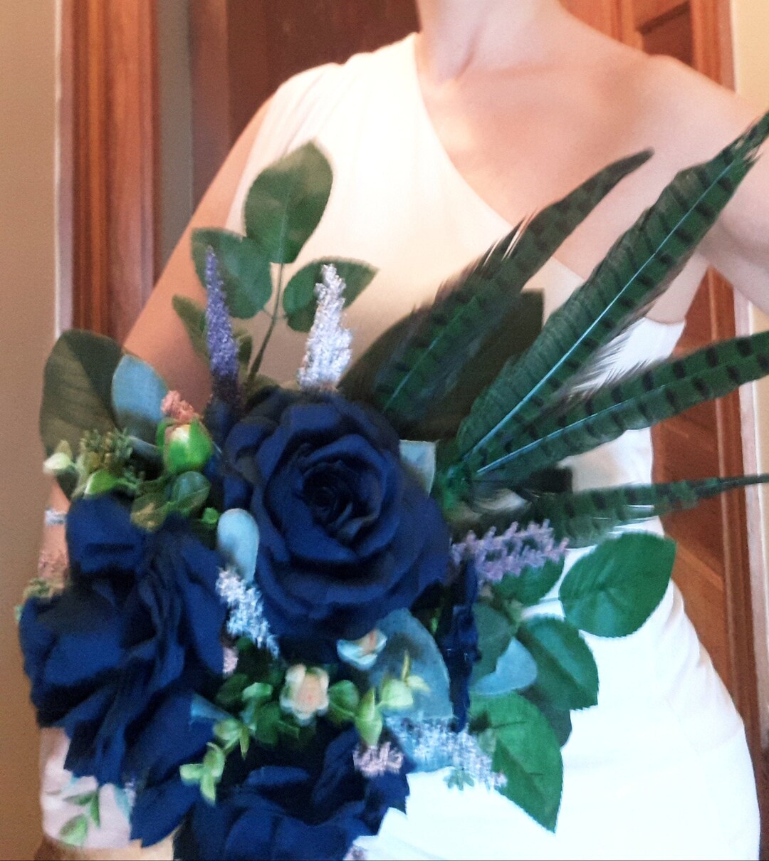 Dramatic & Dark Midnight Blue Wedding Bouquet and Boutonniere Set With ...