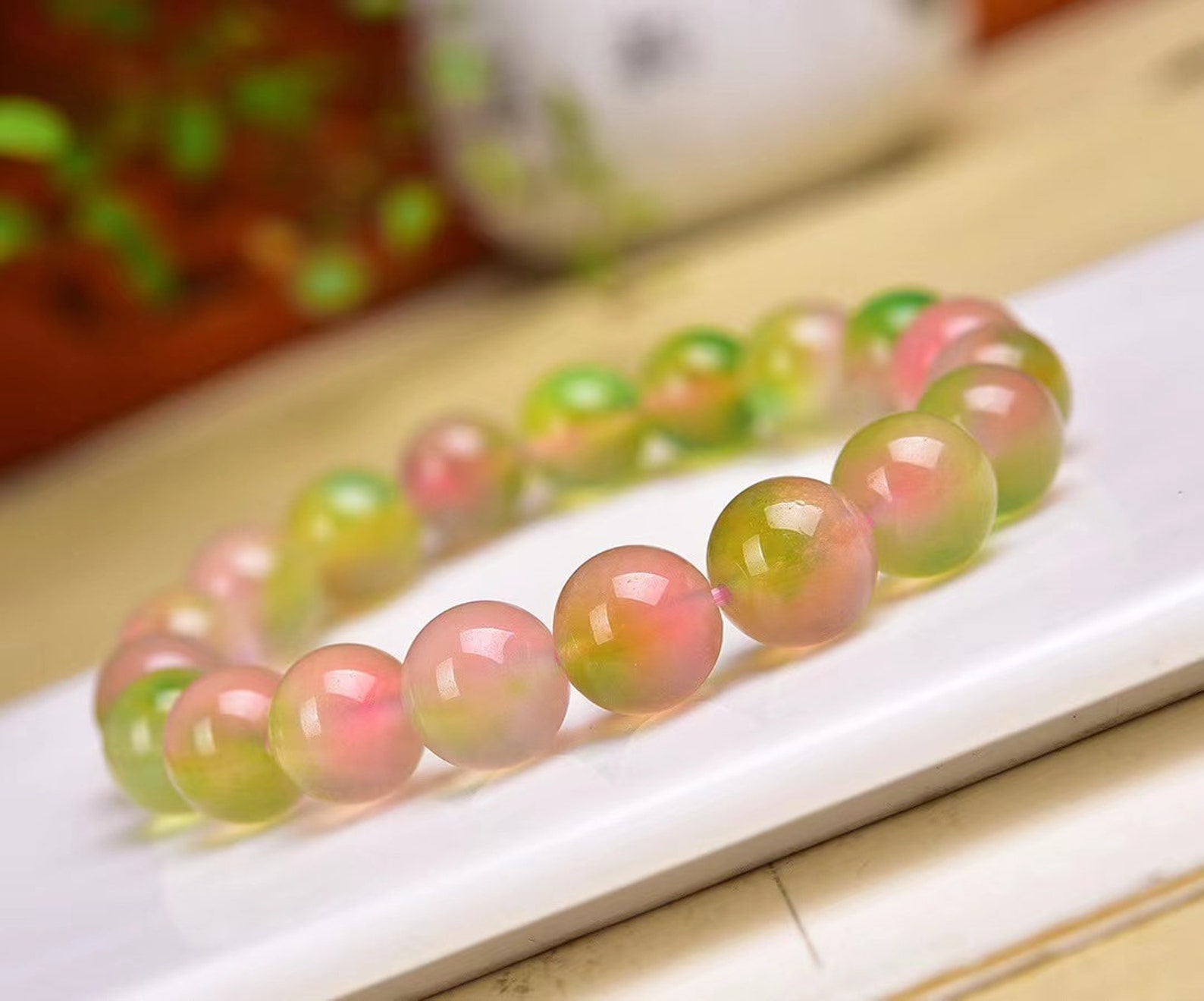 Honey Peach Jade Chalcedony Ball Bracelet, Size 8-12m,the Crystal is ...