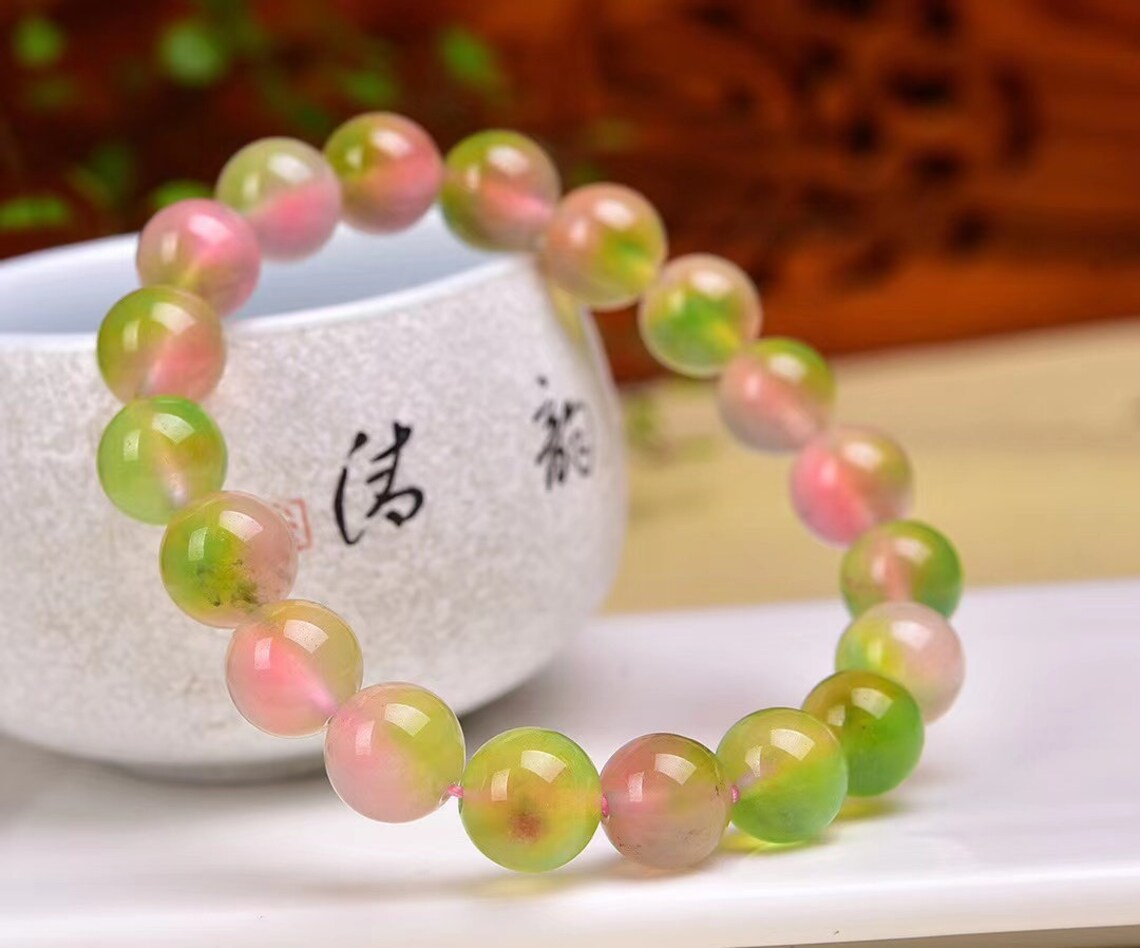 Honey Peach Jade Chalcedony Ball Bracelet, Size 8-12m,the Crystal is ...