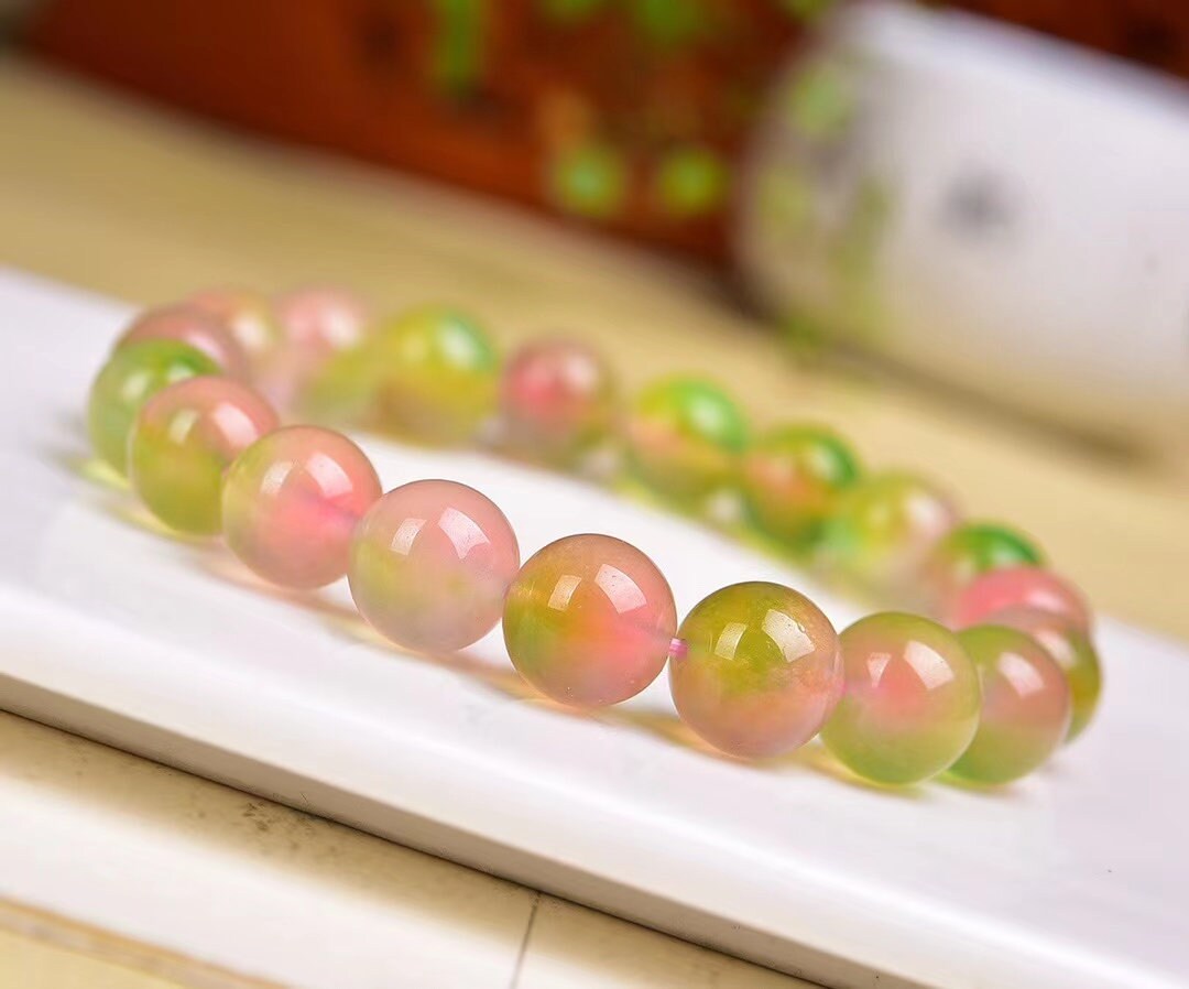 Honey Peach Jade Chalcedony Ball Bracelet, Size 8-12m,the Crystal is ...