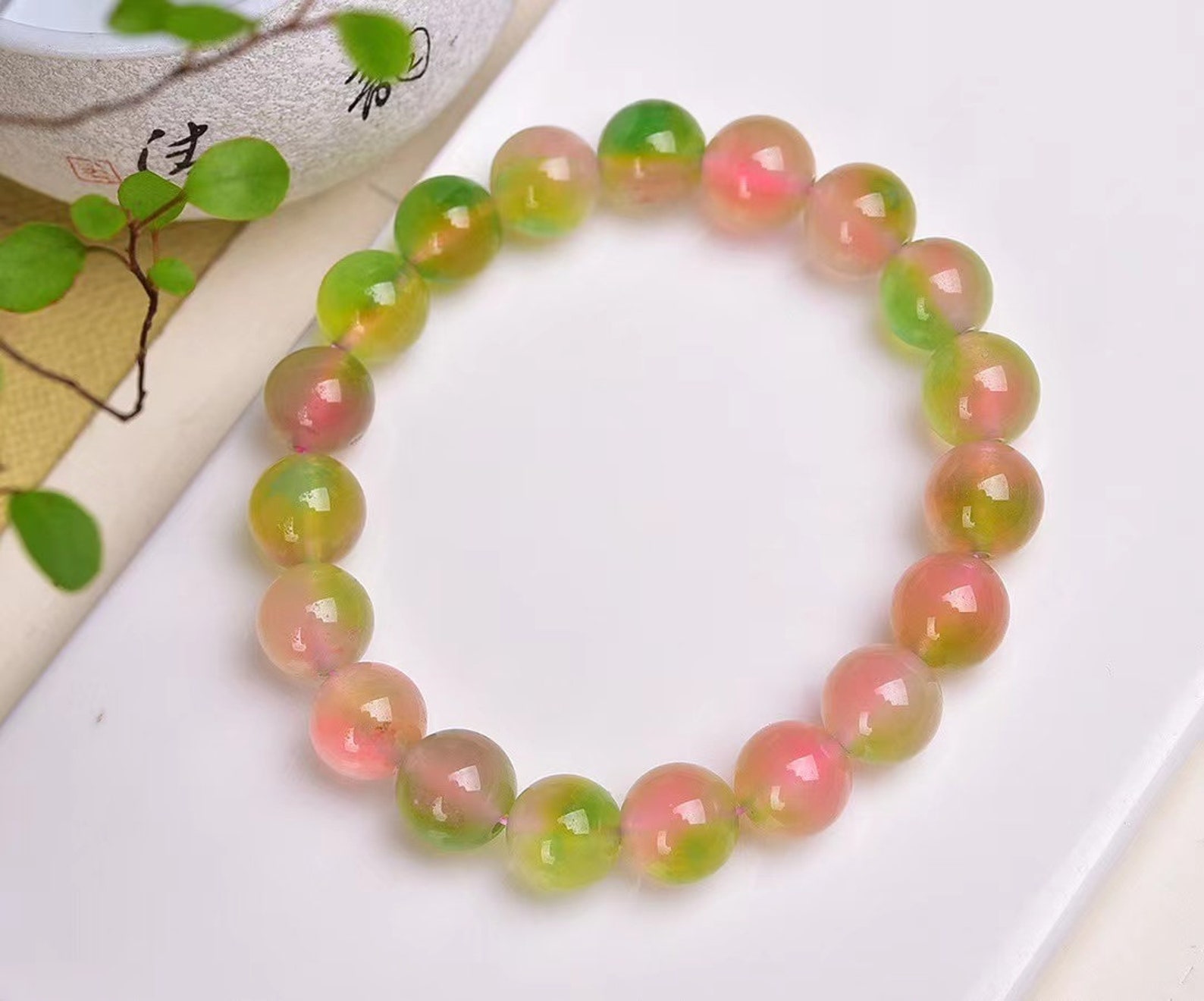 Honey Peach Jade Chalcedony Ball Bracelet, Size 8-12m,the Crystal is ...