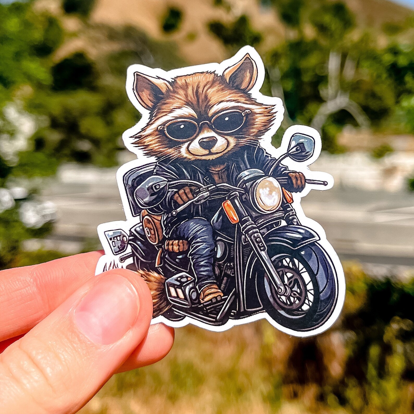 Raccoon Motorcycle Sticker - Etsy