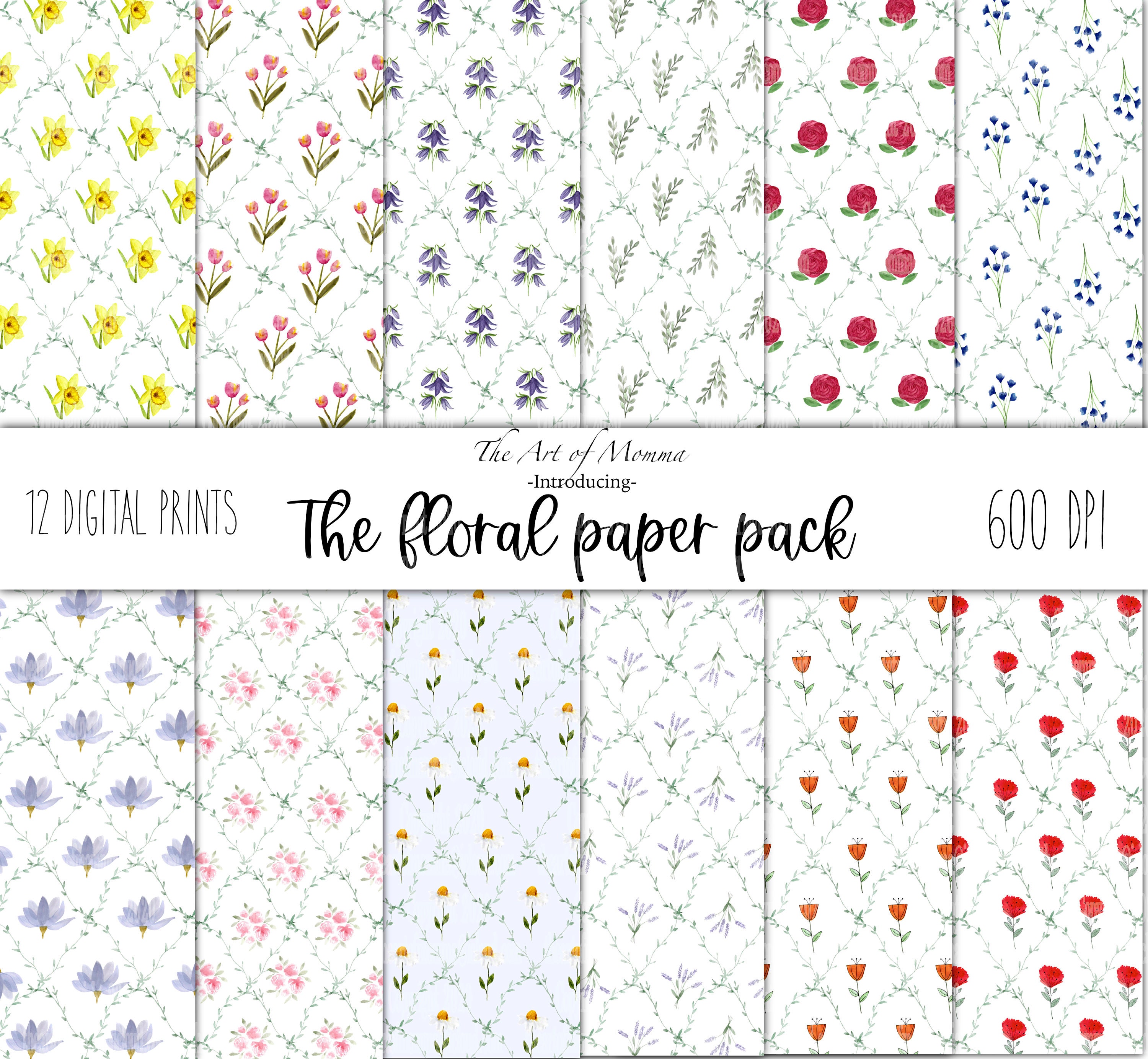 The Floral Paper Pack, Watercolor, Digital Paper, Scrapbook Paper ...