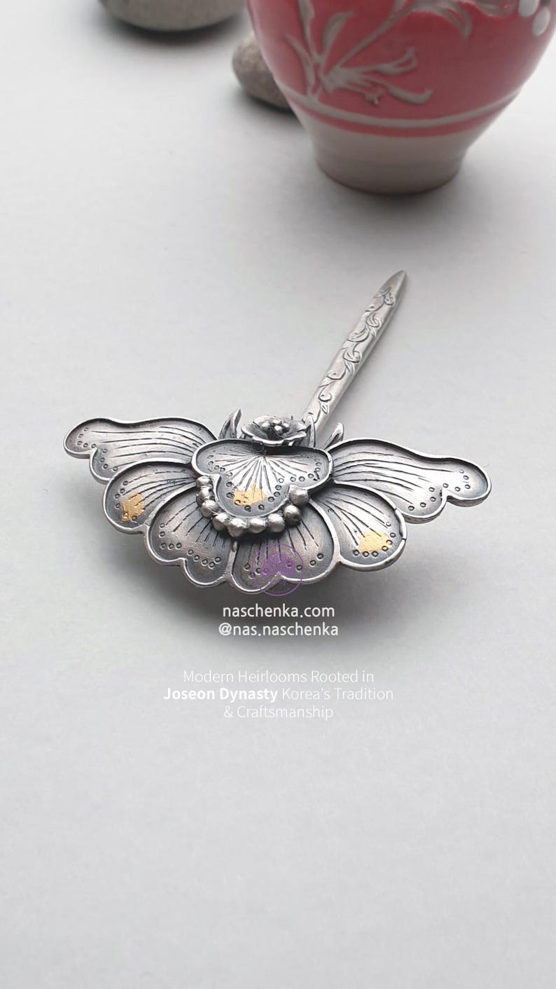 Dwikkoji (뒤꽂이) Korean Traditional NASCHENKA Silver Lotus Hair Pin ...