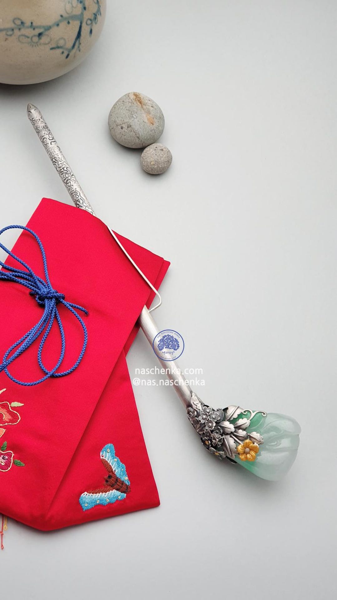 Handcrafted Sterling Silver Binyeo Hairpin With Jade | Korean Heritage ...
