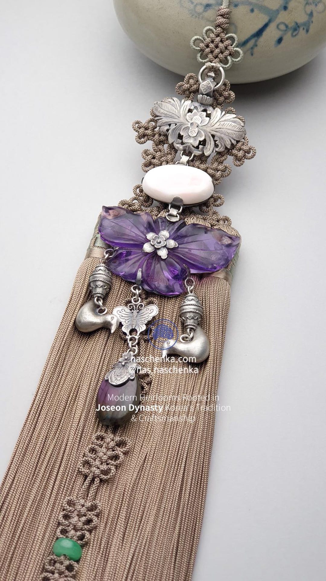 Hanbok Norigae Ornament – Handmade Korean Knot Accessory Purple Stone ...